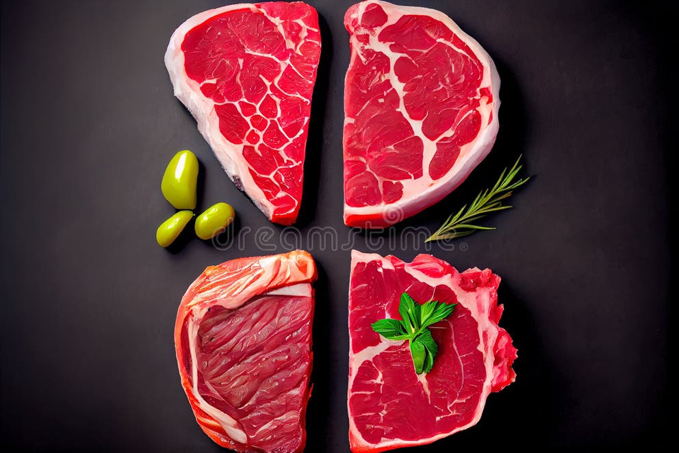Raw Steaks Top View. Different Types of Steaks Stock Illustration ...