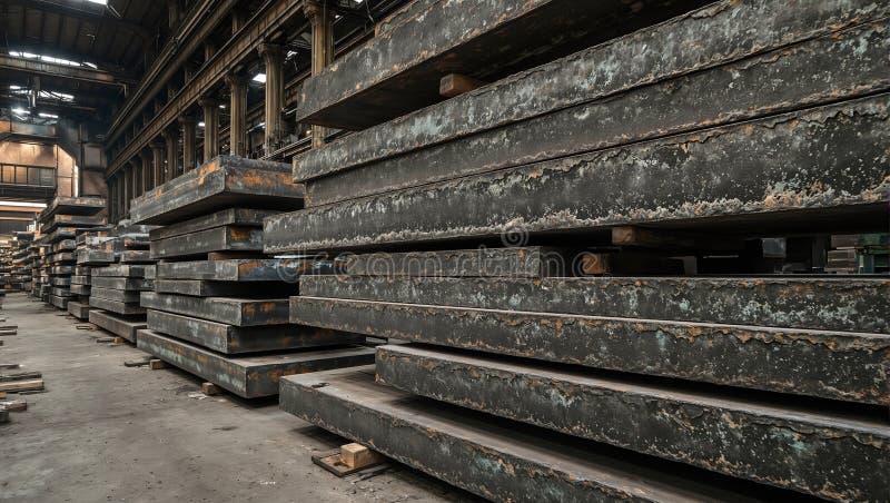 Raw Steel Slabs Stacked in Industrial Steel Mill Setting Stock ...