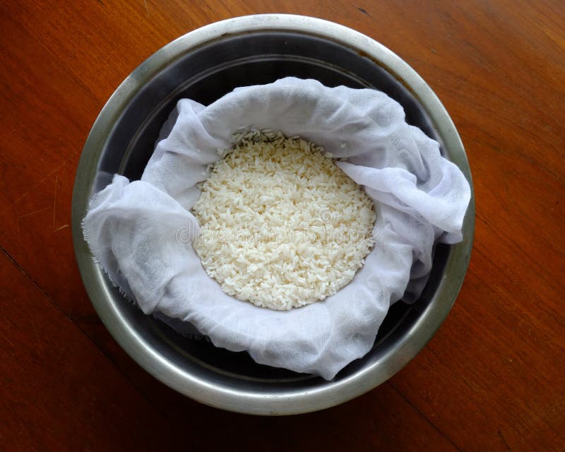Raw Sticky Rice in Thin White Fabric Prepare for Cook Stock Image ...