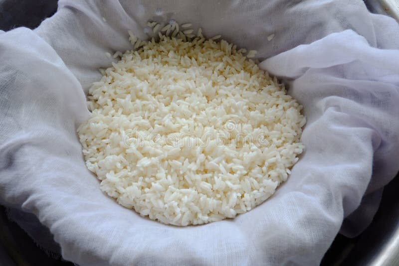 Raw Sticky Rice in Thin White Fabric Prepare for Cook Stock Image ...