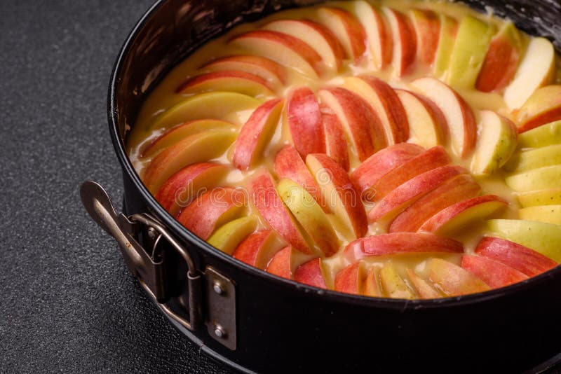 Raw Sweet Apple Pie in a Mold Prepared for Baking Stock Image - Image ...