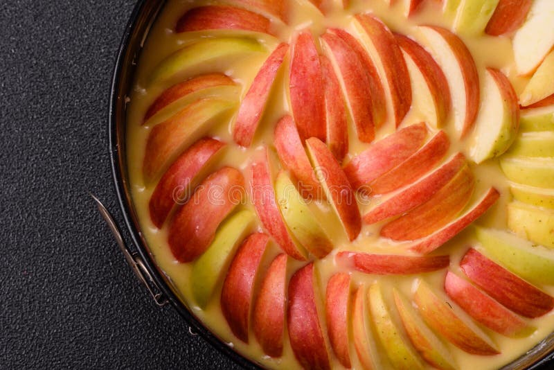 Raw Sweet Apple Pie in a Mold Prepared for Baking Stock Photo - Image ...