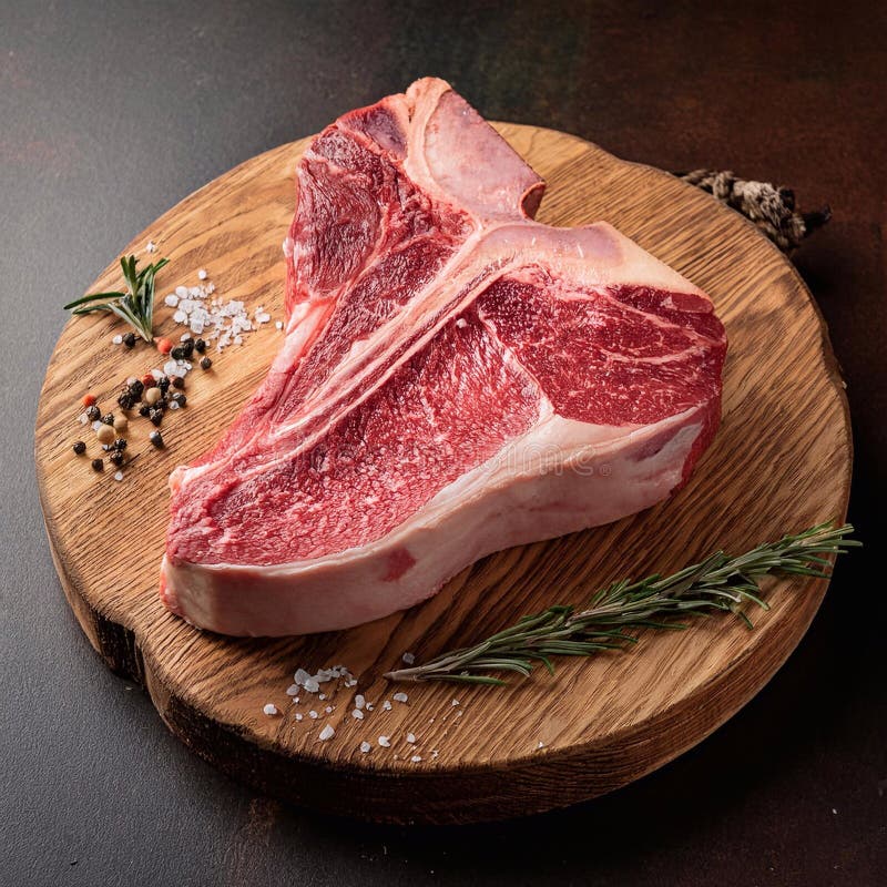 Raw T-bone Beef on the Plate Stock Illustration - Illustration of black ...