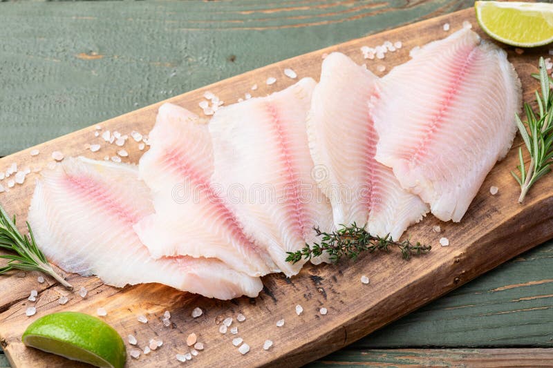 Raw Tilapia Fillet Photography . Top View Stock Photo - Image of ...