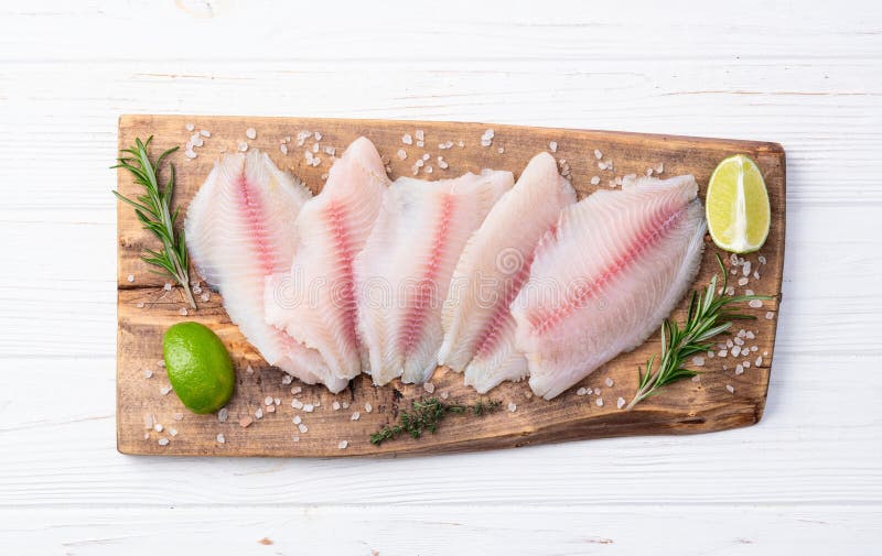 Raw Tilapia Fillet Photography . Top View Stock Photo - Image of ...