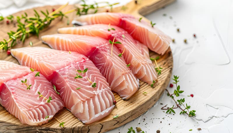 Raw Tilapia Fish Fillet with Thyme Ready for Cooking Stock Photo ...