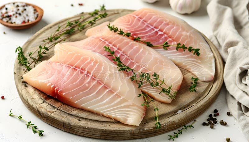 Raw Tilapia Fish Fillet with Thyme Ready for Cooking Stock Photo ...