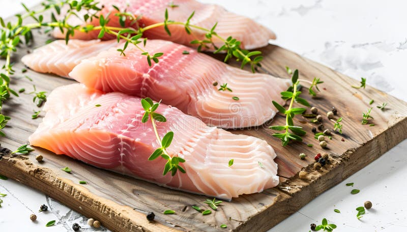 Raw Tilapia Fish Fillet with Thyme Ready for Cooking Stock Image ...