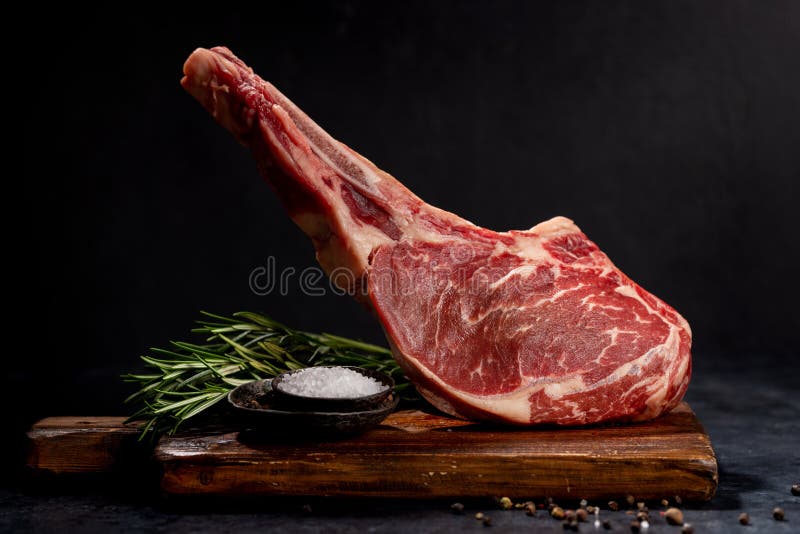 Raw Tomahawk Beef Steak and Spices Stock Image - Image of cutting, herb ...