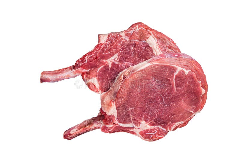 Raw Tomahawk Beef (veal) Steak on Butcher Table. Isolated on White ...