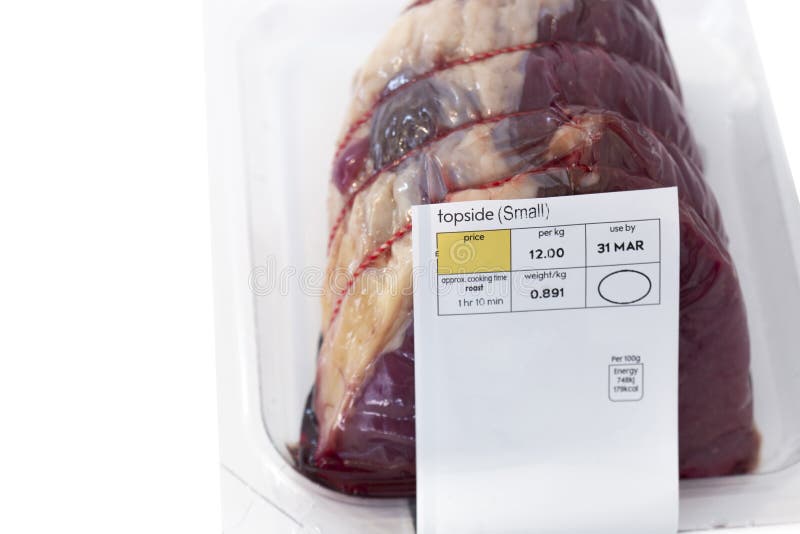 Raw Topside of Beef in Plastic Packaging with a Food Label Sticker on ...