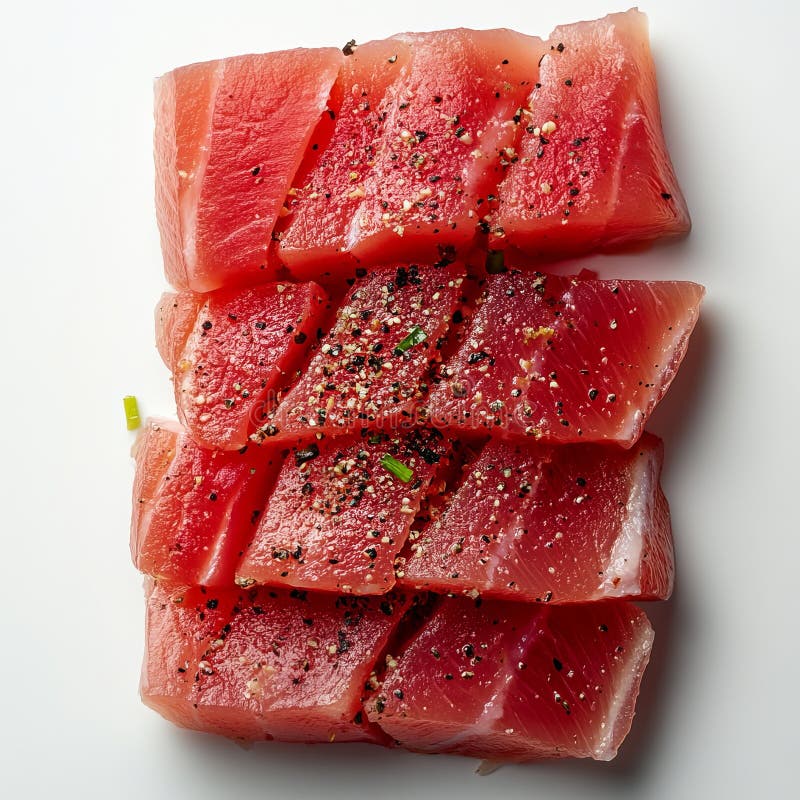 A Raw Tuna Steak Displaying a Deep Red Color, Set Against a White ...