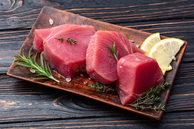 Raw Tuna Steak ( Fillet ) Photography . Top View Stock Image - Image of ...