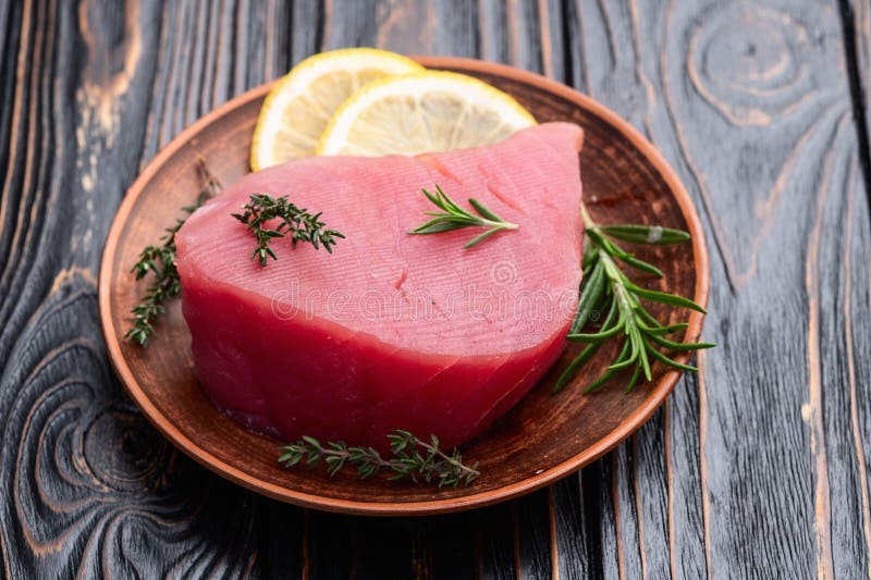 Raw Tuna Steak ( Fillet ) Photography . Top View Stock Image - Image of ...