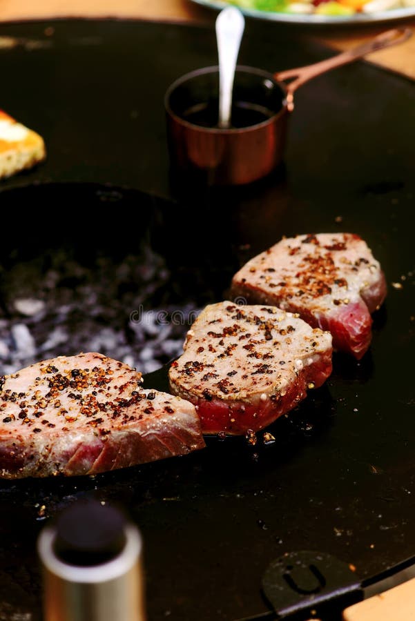 Raw Tuna Steak on the Grill.top View. Selective Focus Stock Image ...