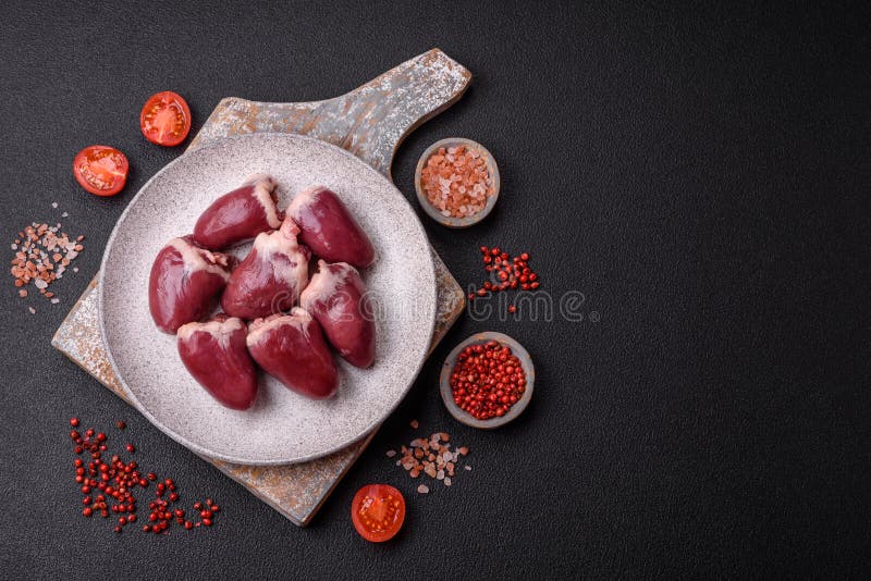 Raw Turkey or Chicken Hearts with Salt and Spices Stock Image - Image ...