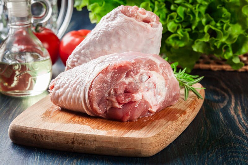 Raw Turkey Knuckle on Cutting Board Ready for Baking Stock Photo ...