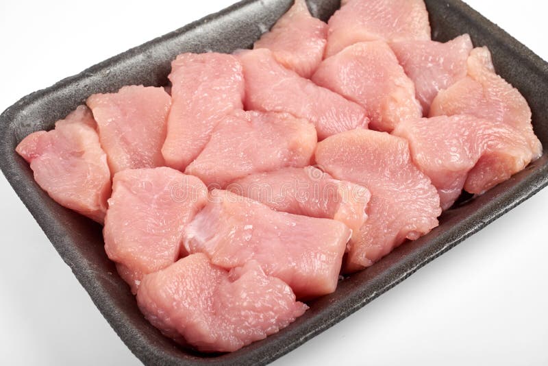 Raw Turkey Meat Pieces in Tray, Isolated on White Background Stock ...