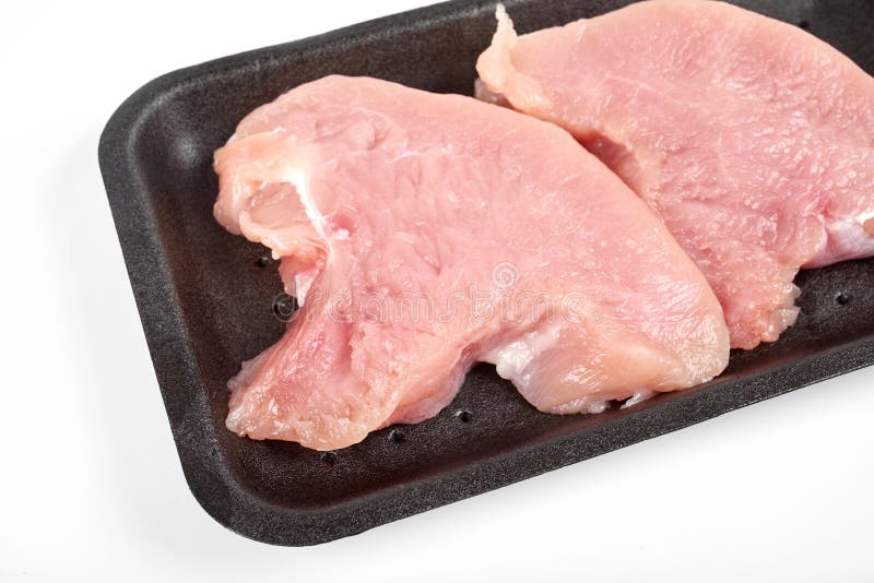Raw Turkey Meat in Tray, Isolated on White Background Stock Photo ...