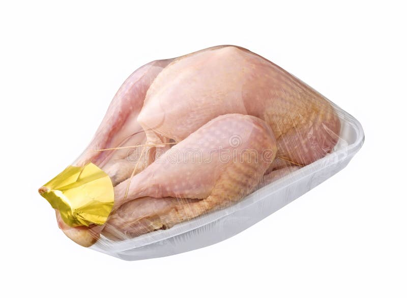 Raw Turkey on Plastic Tray Isolated on White Stock Photo - Image of ...
