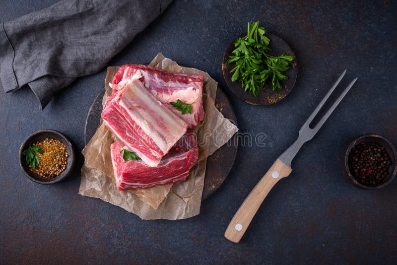 Raw Uncooked Fresh Meat Ribs Stock Image - Image of food, table: 320063821