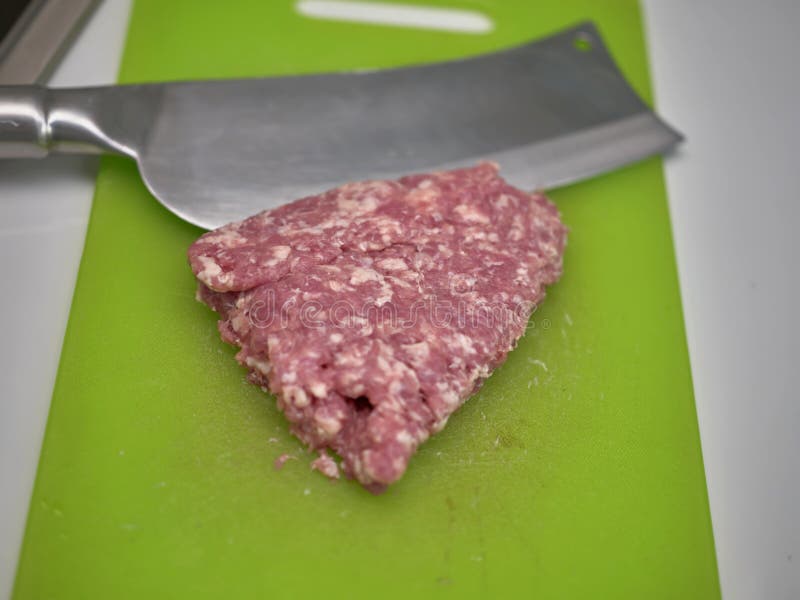 Raw Uncooked Minced Meat on Green Chopping Board Stock Photo - Image of ...