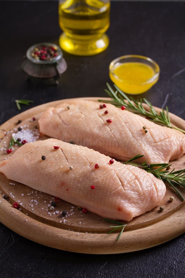 Raw Uncooked Poultry Meat. Duck Breasts Prepared for Cooking. Stock ...