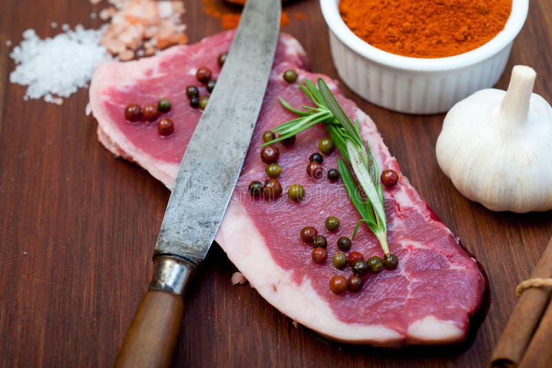 Raw Uncooked Ribeye Beef Steak Butcher Stock Image - Image of cutting ...