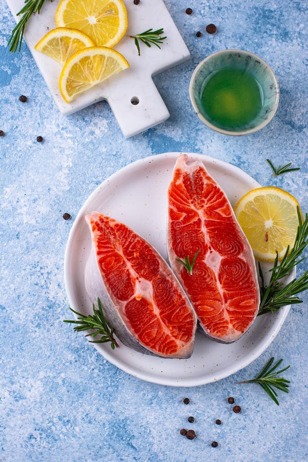 Raw Uncooked Salmon with Rosemary Stock Image - Image of diet, seafood ...