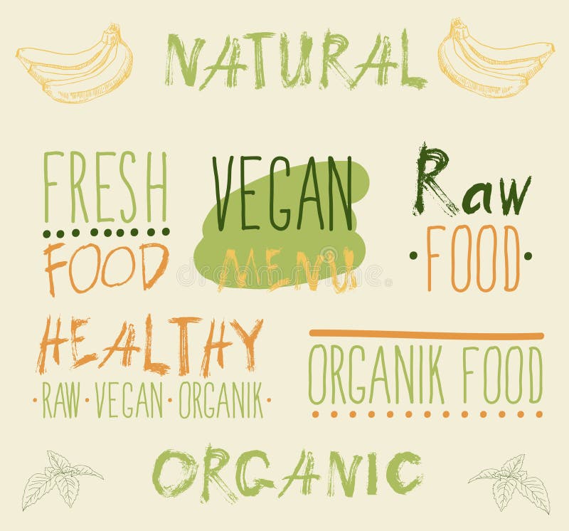 Raw Vegan Food. Calligraphy Stock Illustration - Illustration of hand ...