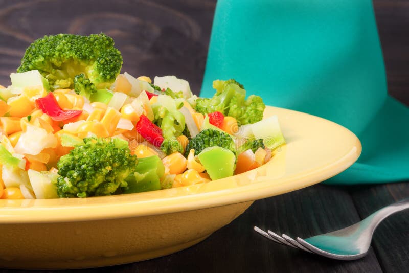 Raw Vegetable Mix on the Yellow Plate Stock Photo - Image of fresh ...