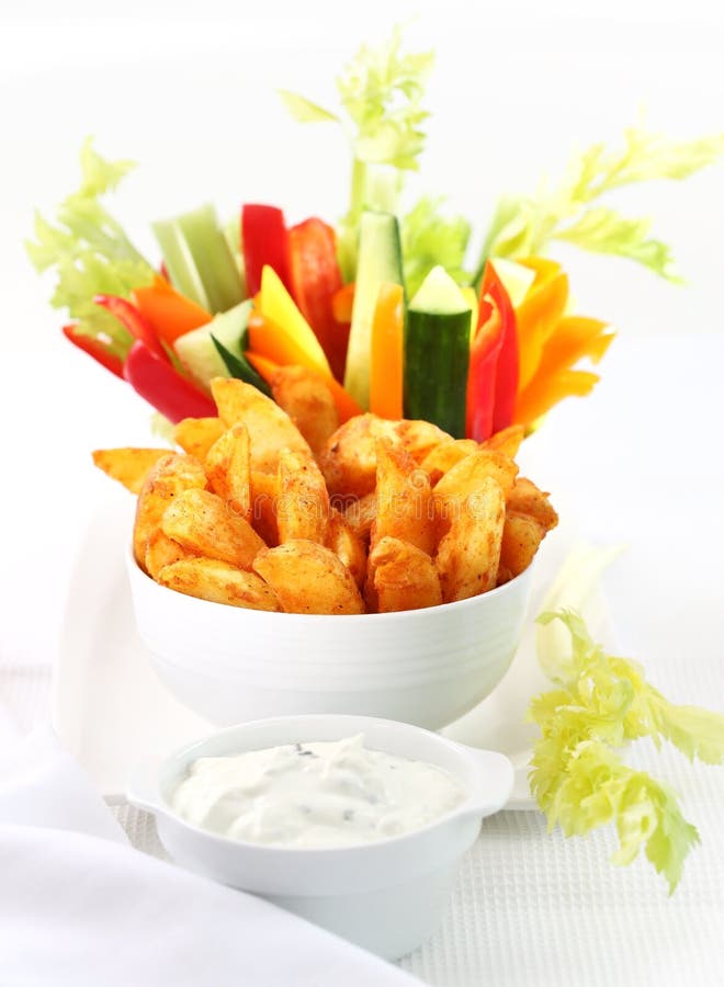 Raw Vegetable and Wedges with Dip Stock Image - Image of assorted ...