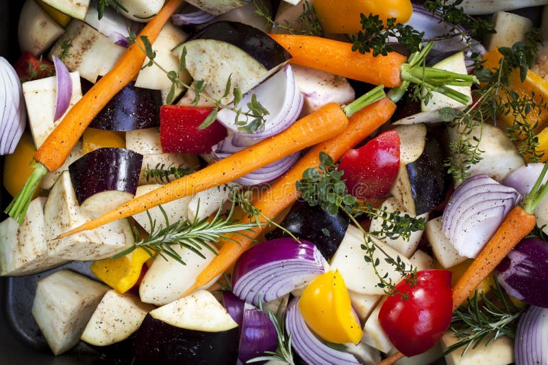 Raw Vegetables in Baking Dish Stock Image - Image of aubergine, carrots ...