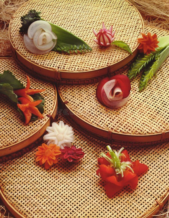 Raw Vegetables Carved into Flower Shapes Stock Image - Image of gourmet ...