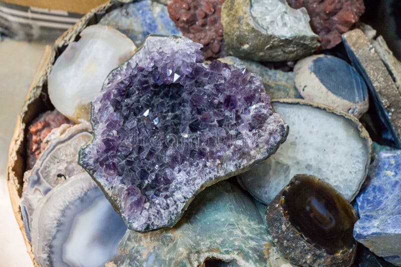 Raw Violet Amethyst Rock with Crystal Ametist Stock Photo - Image of ...