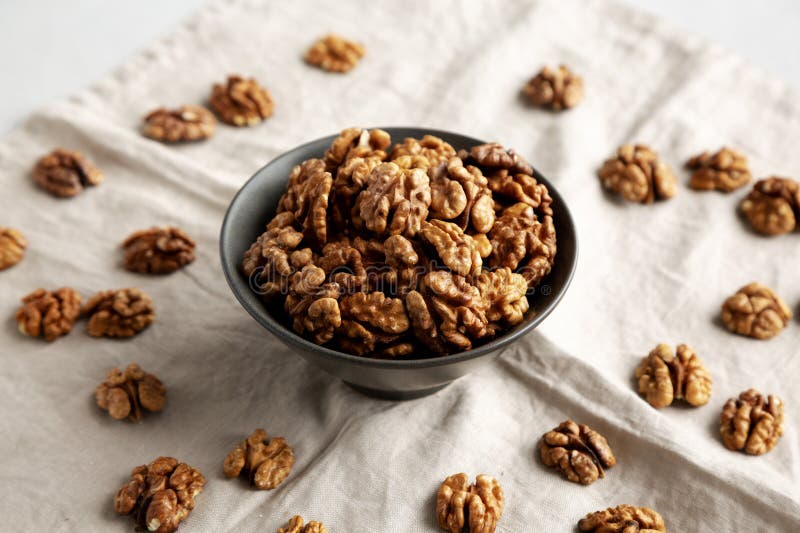 Raw Walnut Halfs in a Bowl, Side View Stock Image - Image of walnut ...