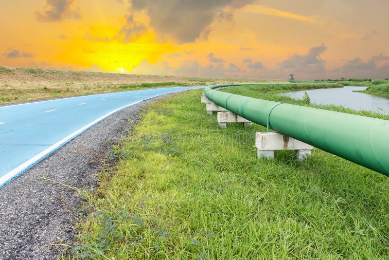 Raw Water Pipeline and Distribution Parallel of the Road. Stock Image ...