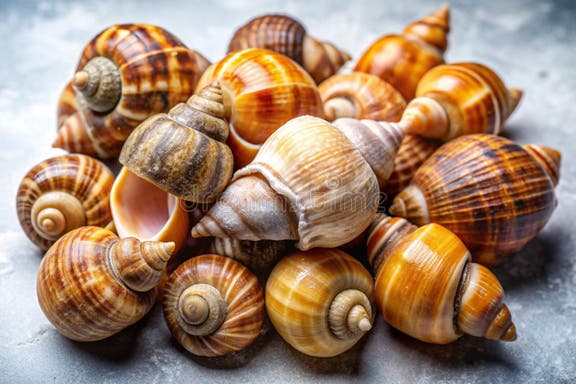 Raw Whelk Sea Snails Bulots on Grey Background Stock Illustration ...