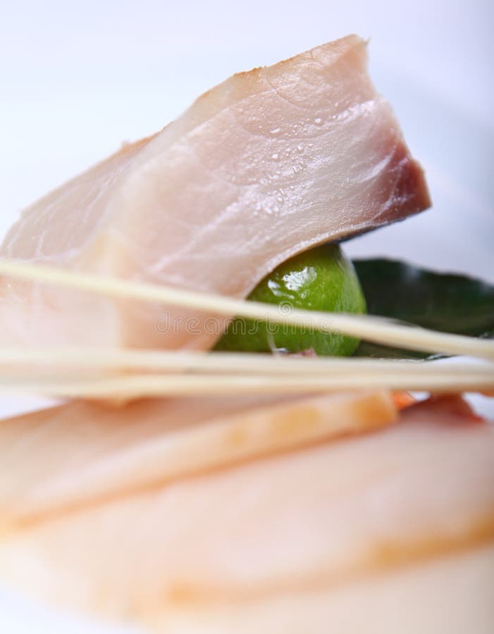 Raw white fish with sauce stock photo. Image of sashimi - 25175992