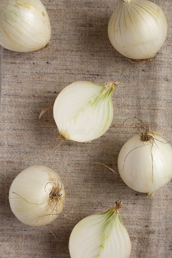 Raw White Onions on Cloth, Top View. Flat Lay, Overhead, from Above ...