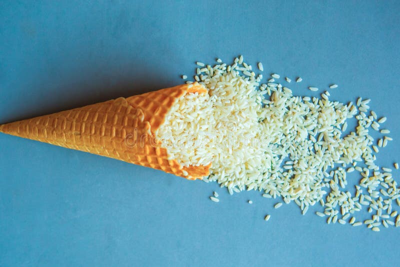 Raw White Rice in Waffle Cone. Stock Photo - Image of close, organic ...