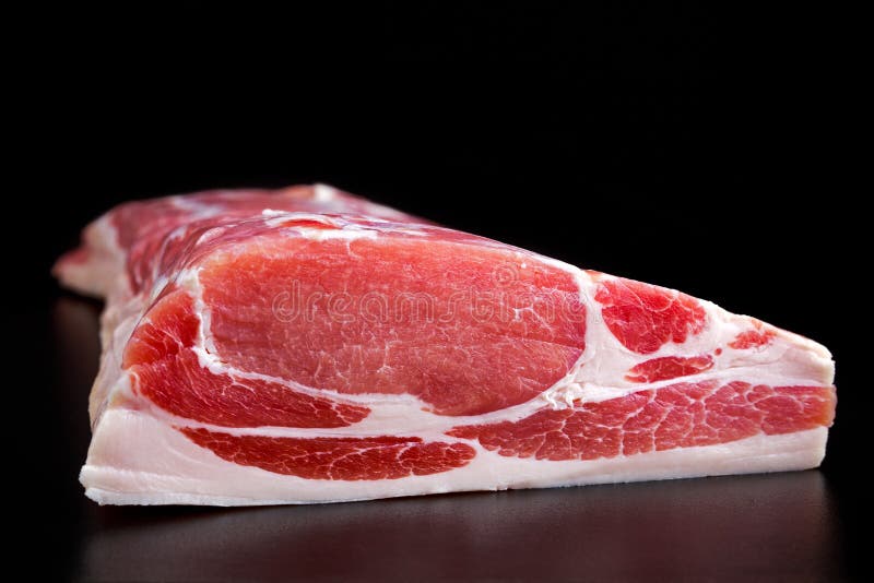 Raw Whole Back Bacon Loin on Black Board Background Stock Photo - Image ...
