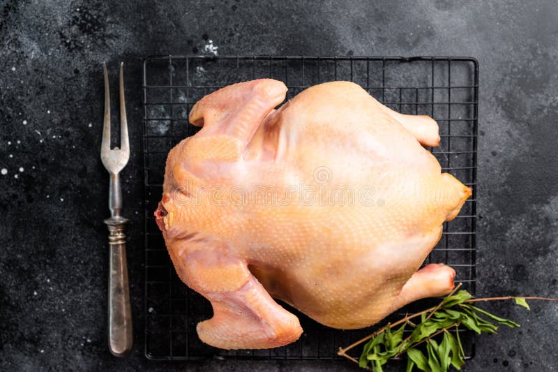 A Raw Whole Chicken on a Wire Rack, Ready for Cooking Stock Image ...