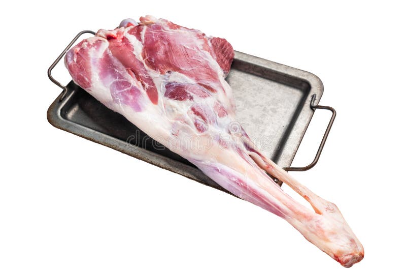 Raw Whole Lamb Leg, Fresh Mutton Meat Isolated on White Background. Top ...