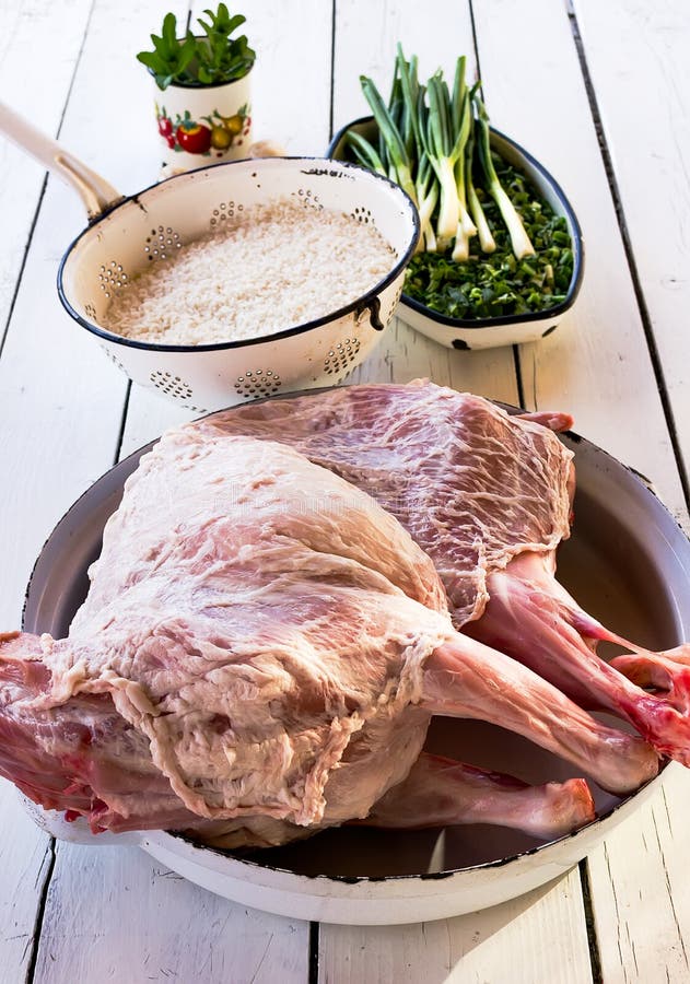 Raw whole lamb stock image. Image of herb, liver, body - 68998337