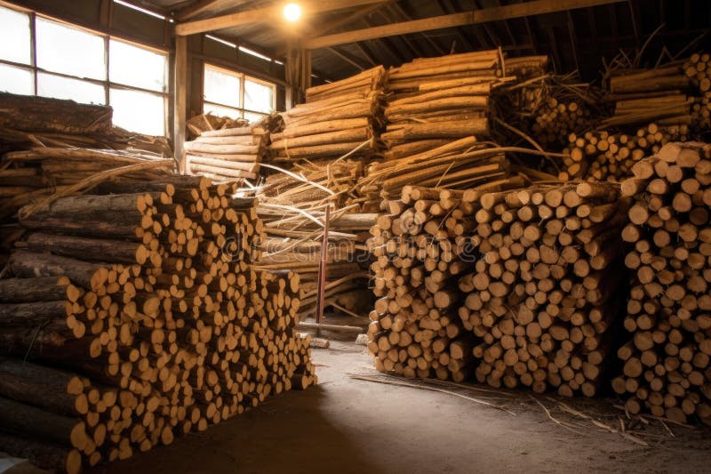 Raw Willow Logs Stacked in Warehouse for Bat Making Stock Illustration ...