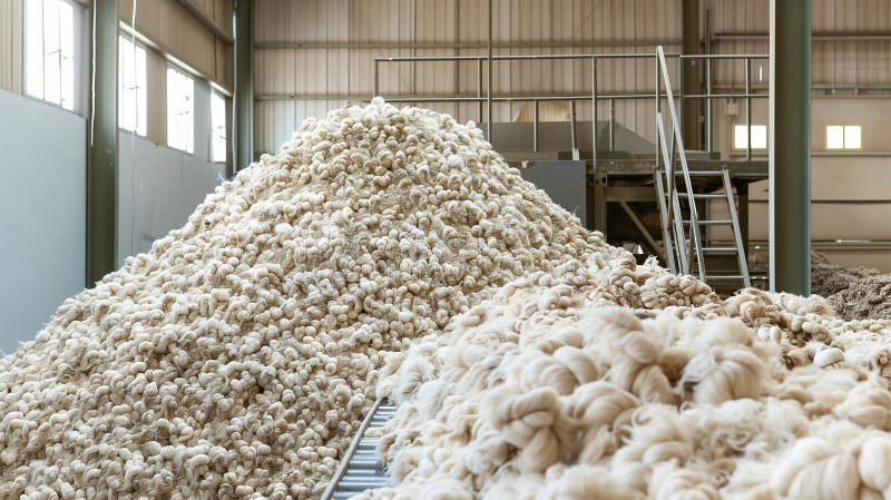Raw Wool Piles in Processing Mill Industrial Textile Production Stock ...