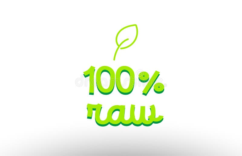 100 Raw Word Concept with Green Leaf Logo Icon Company Design Stock ...