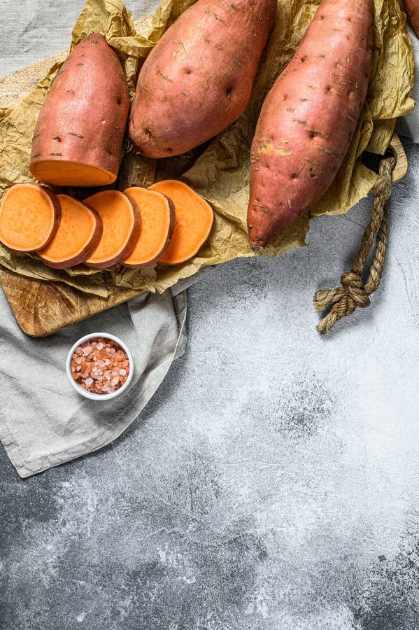 Raw Yam, Organic Batatas. the Farm Vegetables. Gray Background Stock ...