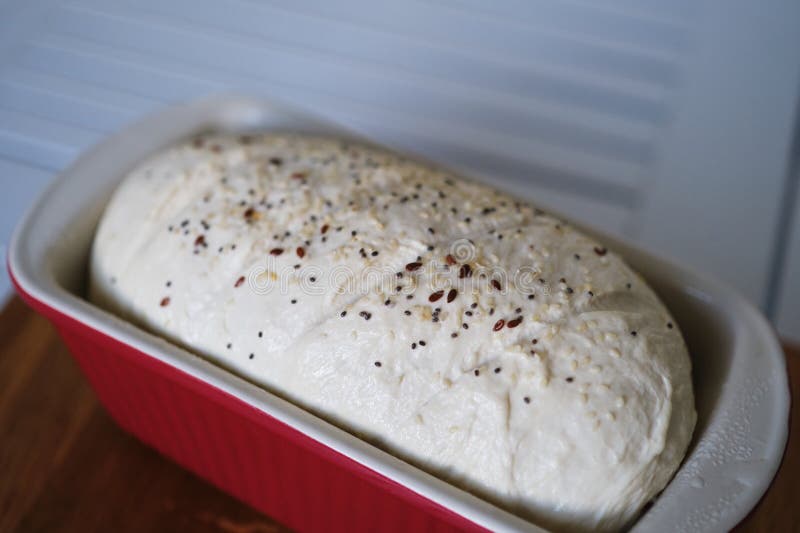 Baking of Wheat Bread: Loaf in Red Ceramic Form Waiting for the Oven ...